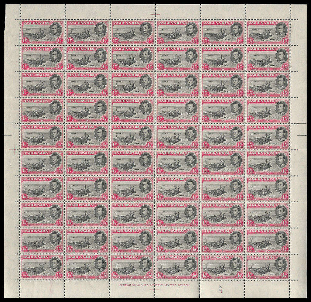 Colonial Britain - Ascension. 1938 - 1953. SG 40e. Complete sheet with 2 varieties. Unmounted ...